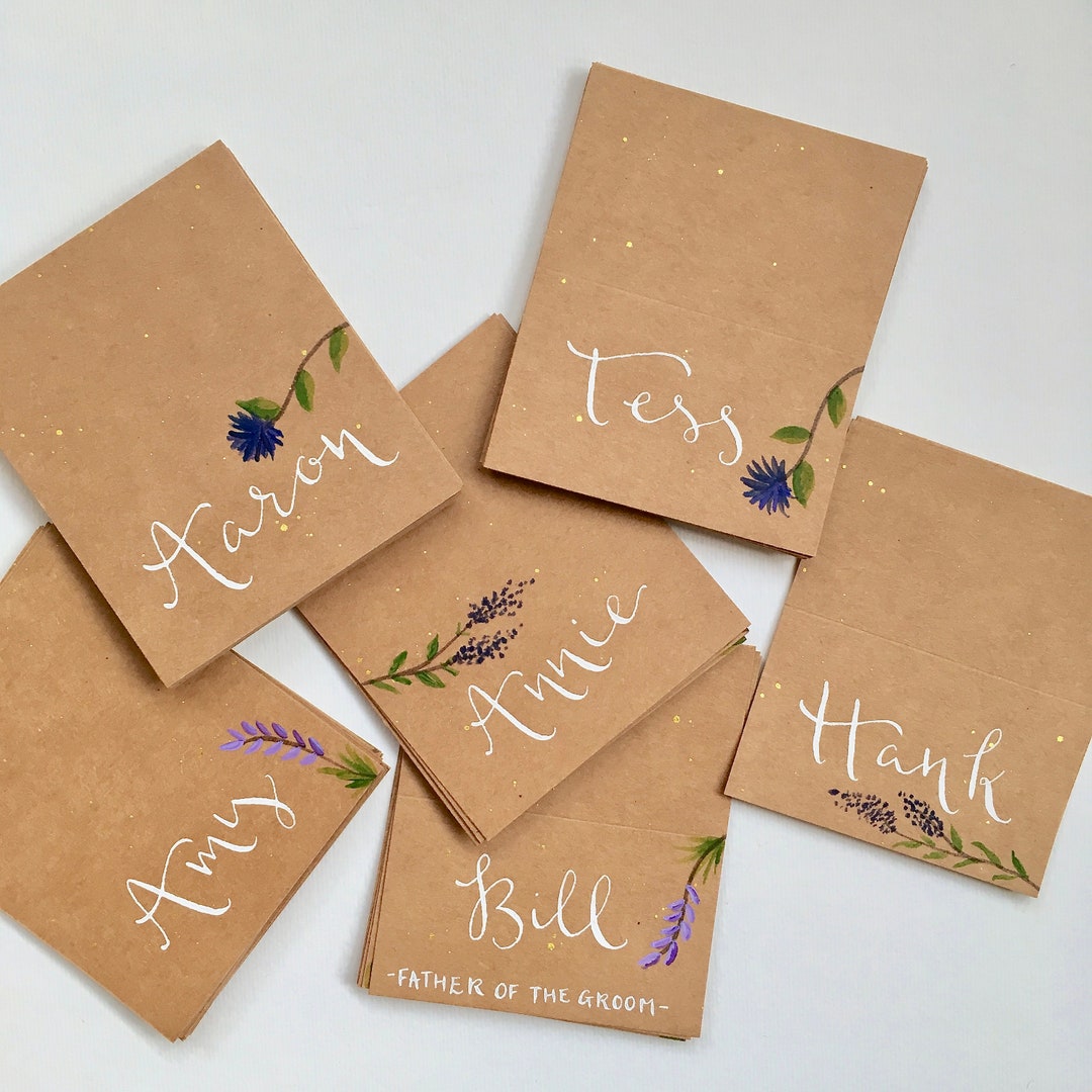 Custom Hand Written Calligraphy Wedding Place Cards // Rustic Kraft ...