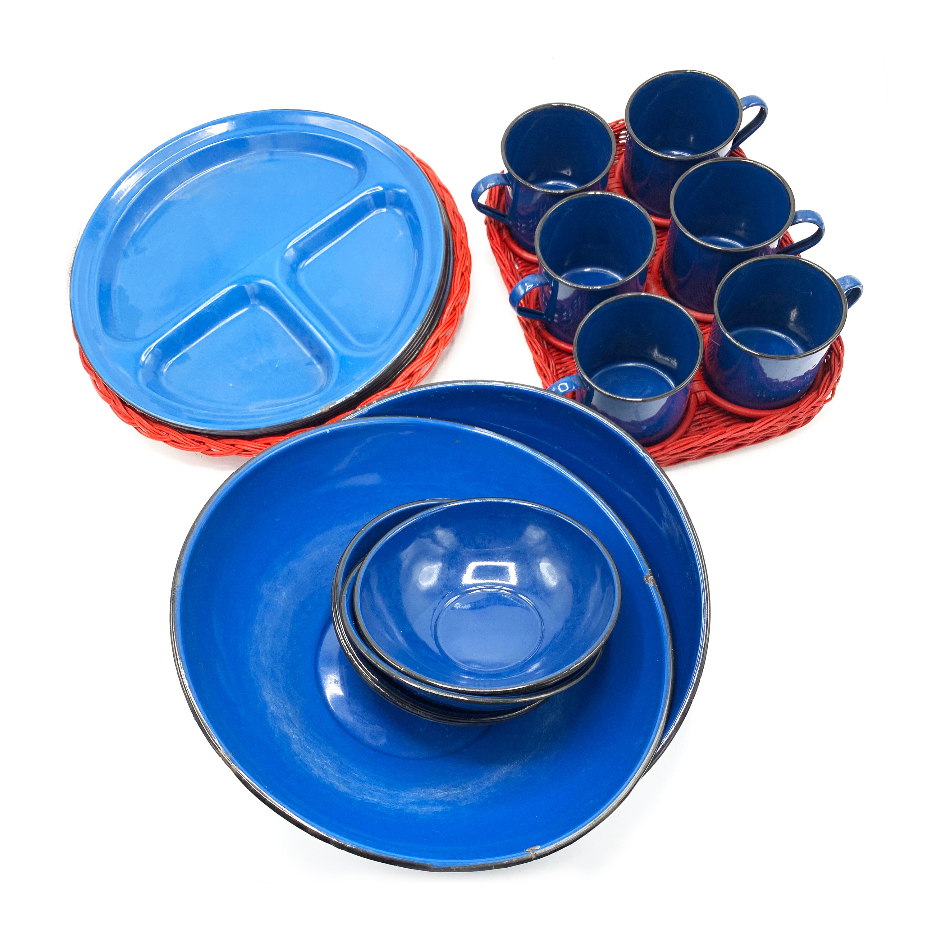 Mid-Century Modern Blue Enamelware Dinnerware Set 22 Pieces | Etsy