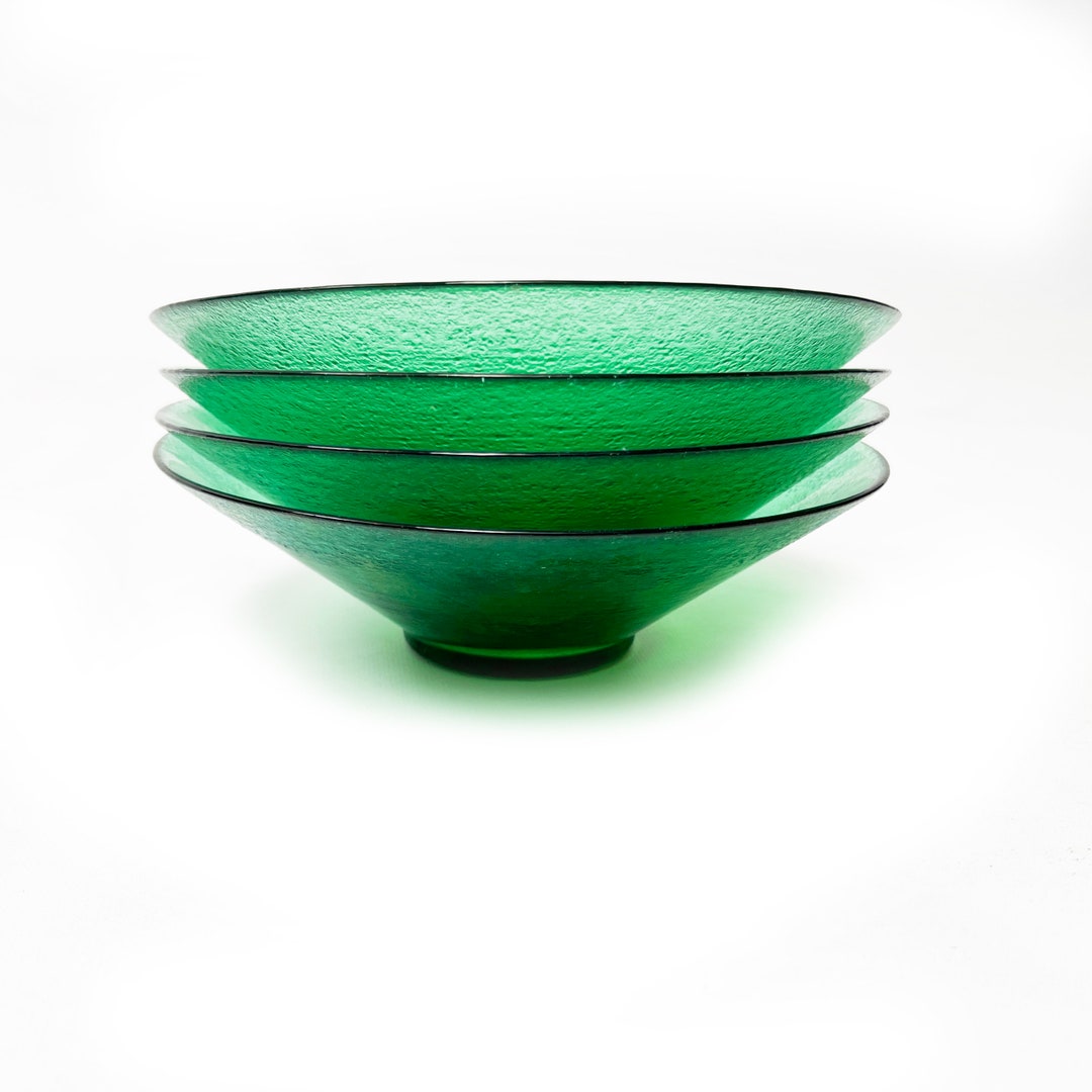 Mid Century Modern Angular Textured Emerald Green Art Glass Bowls - 4 ...