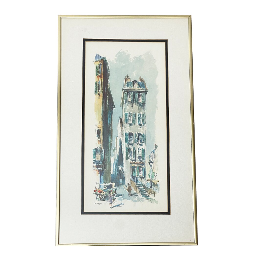 Mid Century Modern Framed Abstract Cityscape Print by Dutch Artist ...
