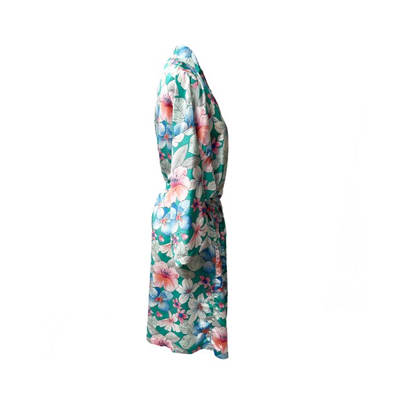 Mid Century Custom Slinky Tropical Floral Lounge Robe - Gem
