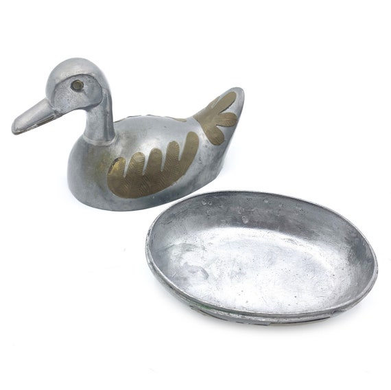 Mid-Century Modern Metal, Duck Shaped Keepsake Box - Gem