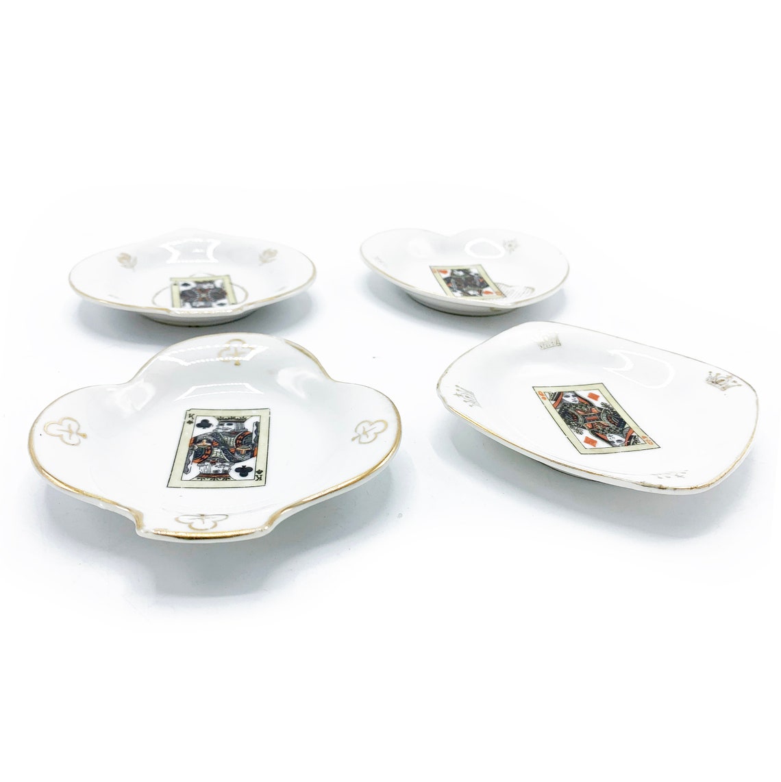 Antique Japanese Porcelain Playing Card Suite Themed Dishes - Set of 4 ...