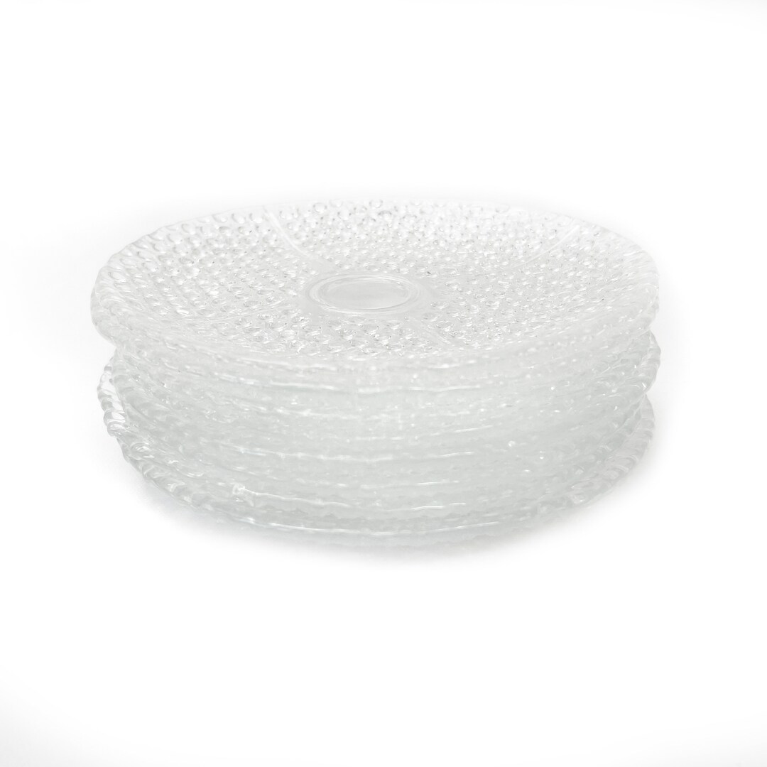 Vintage Mid Century Modern Bubble Texture Free Form Clear Glass Plates ...
