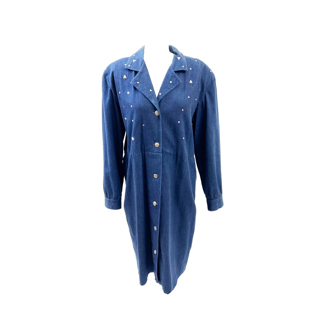 Vintage Studded Dark Wash Denim Duster Dress - Etsy