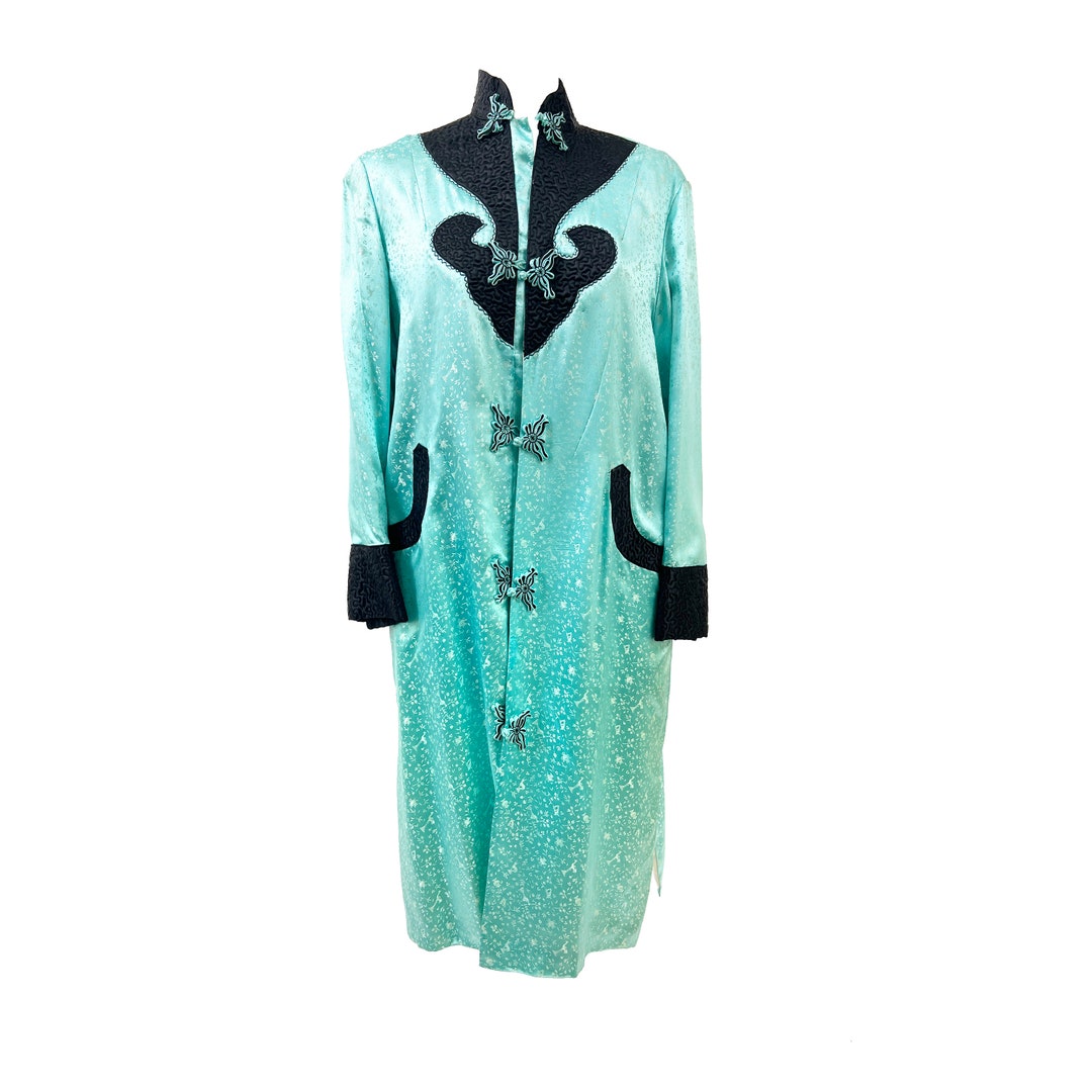 Vintage Couture Silk Blue & Black Chinoiserie Duster Jacket / Robe - Etsy