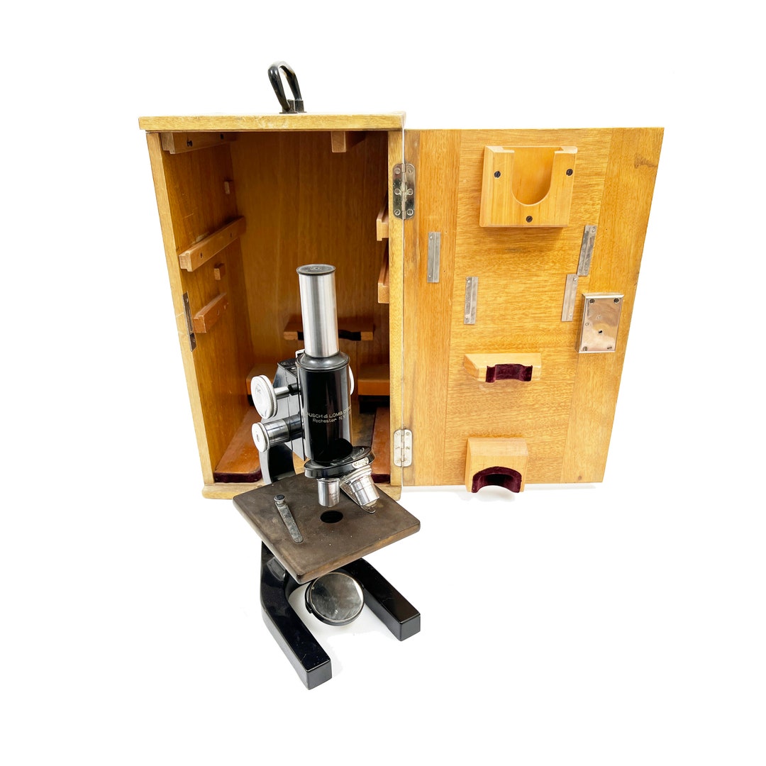1925 Bausch & Lomb Optical Co. Microscope in Original Wooden Case ...