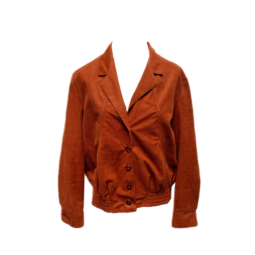 Retro Faux Suede Burnt Orange Bomber Jacket - Etsy