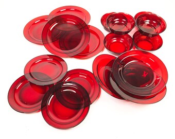Red glass plates | Etsy