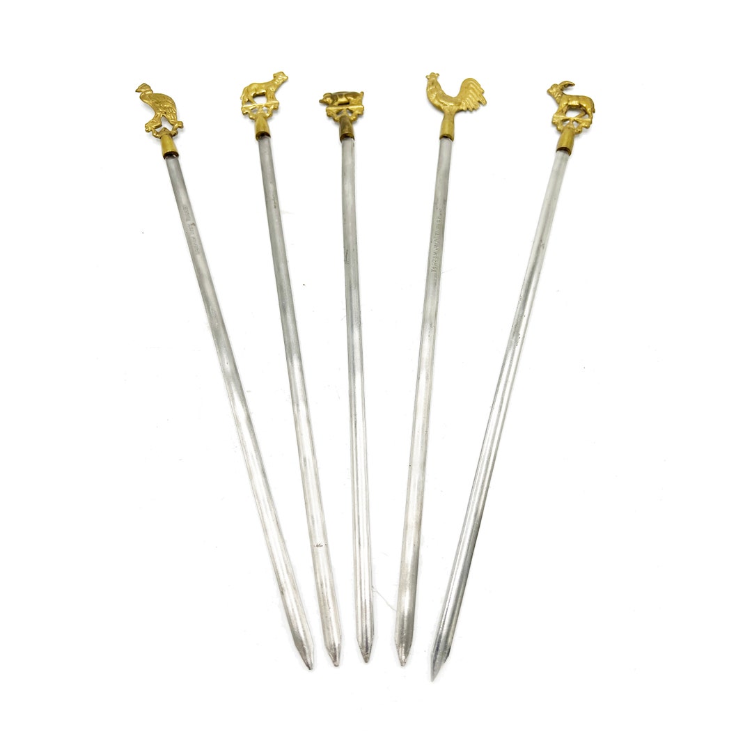 Mid-century Modern Metal Turkish Skewers With Brass Animal Design Tops ...