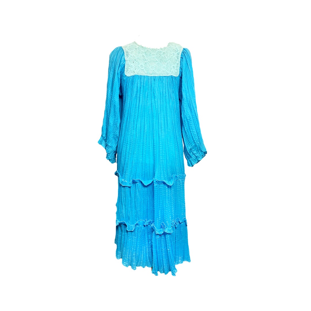 60s/70's Prairie-chic Blue Dress - Etsy
