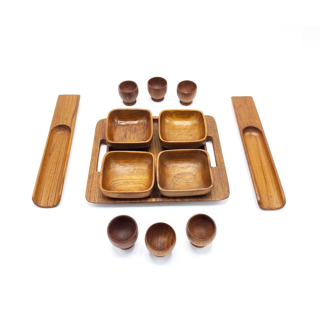 Mid-century Modern Teak Wood Serving Set - 13 Pieces - Etsy