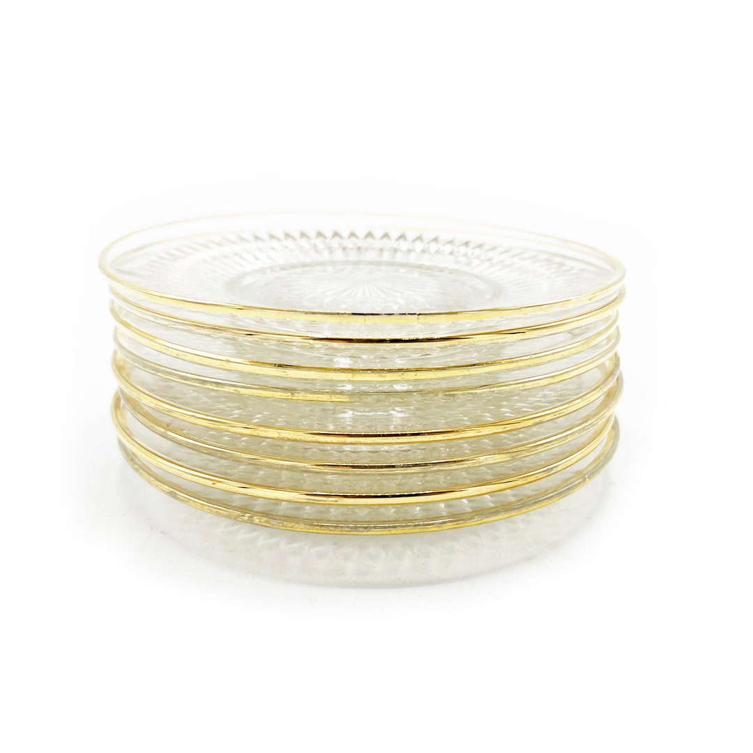 Mid Century Ornate Cut Crystal Plates W/ Gold Rims - 8 Pieces - Etsy