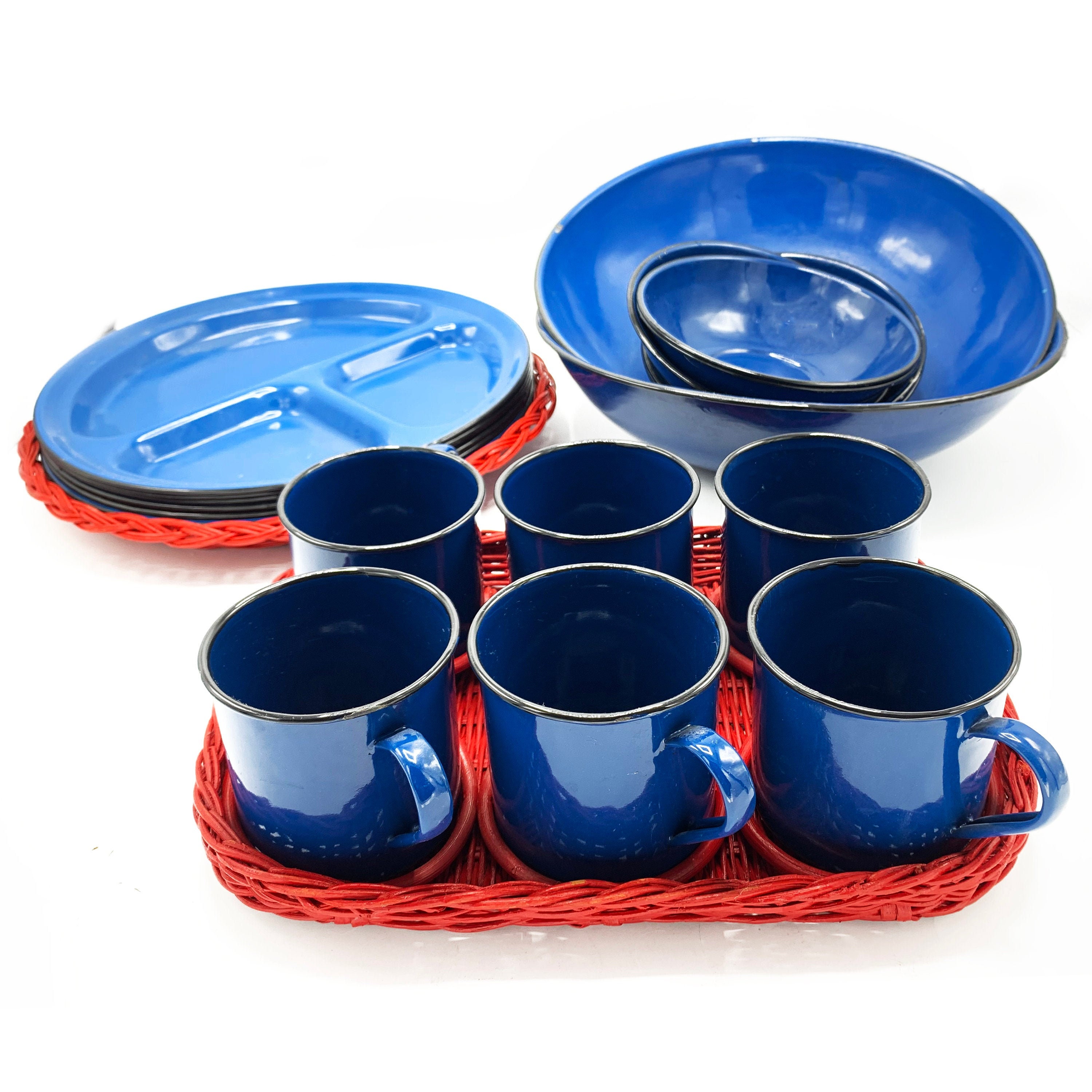 Mid-century Modern Blue Enamelware Dinnerware Set 22 Pieces | Etsy