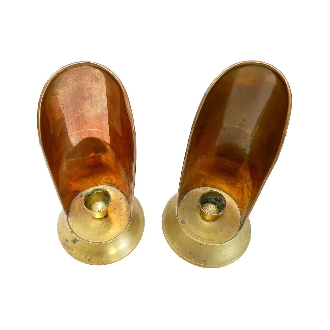 1970s Copper Reflector Candle Holder Lanterns With Wind Screens and ...