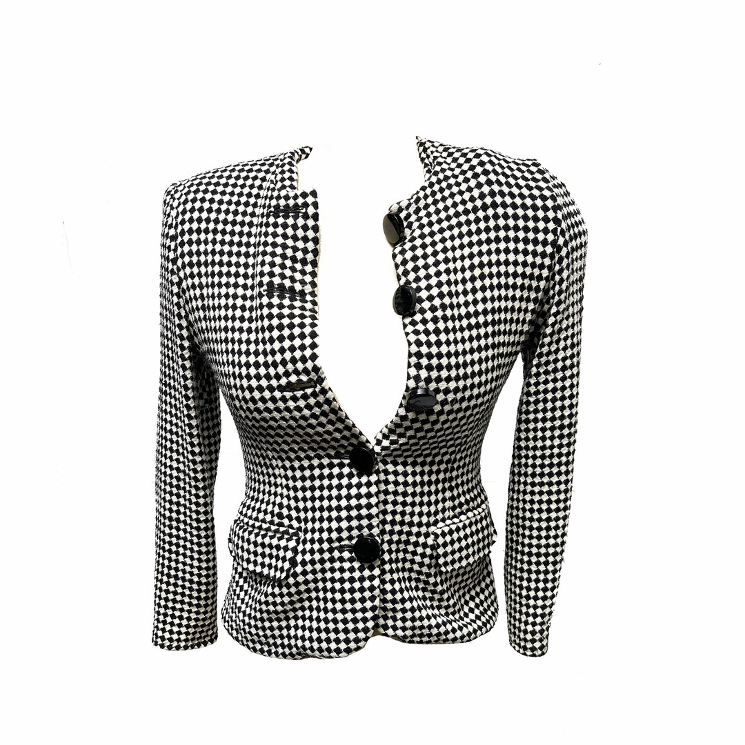 1990's Black & White Checkered Wool Crop Clueless Blazer - Etsy