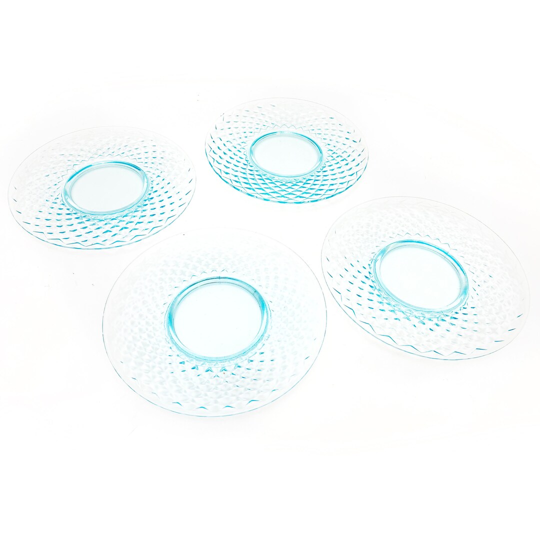 Mid-century Modern Pale Blue Geometric Glass Plates - 4 Pieces - Etsy