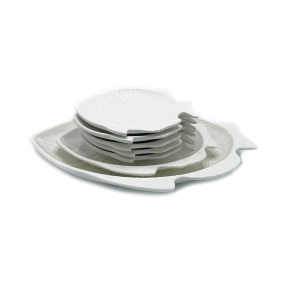Home & Living White Glossy Pottery Fish Plate/ Glazed Pottery Fish Tray ...