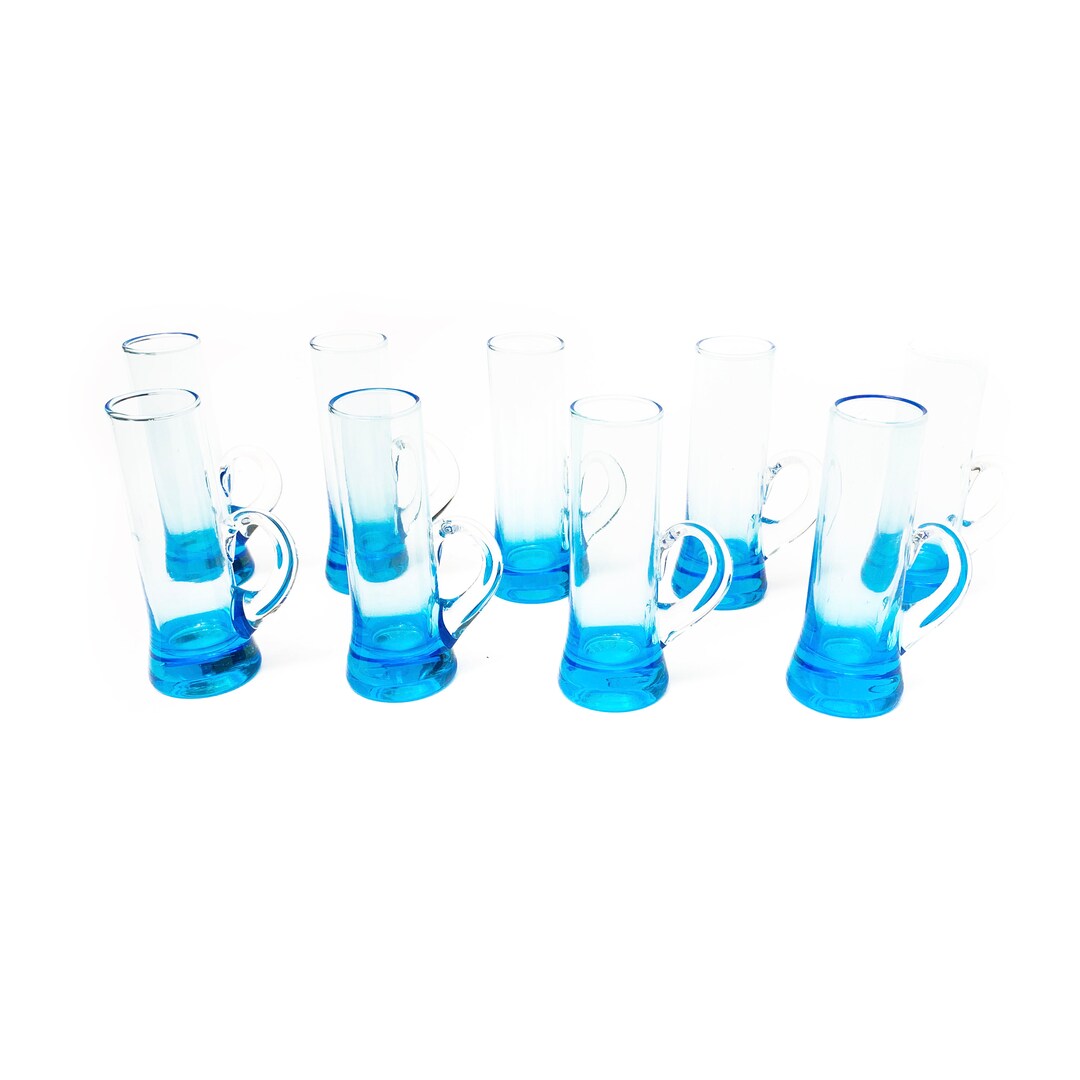 Mid-century Modern Blenko Hand Blown Art Glass Blue Shot Glasses - Set ...