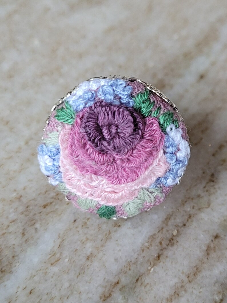 Hand Embroidered Adjustable Ring/ Roses Embroidered Ring/ Handmade ...