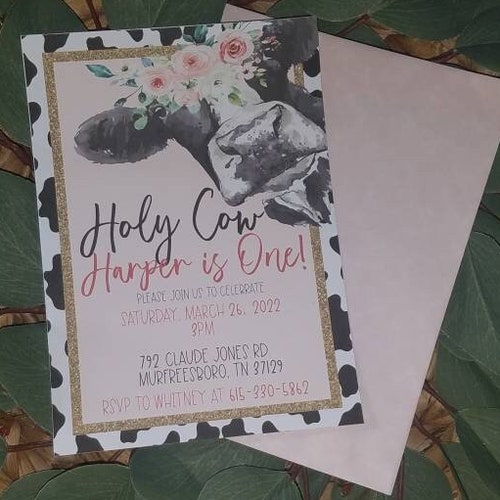 EDITABLE Holy Cow I'm One Invitation Cow First Birthday - Etsy