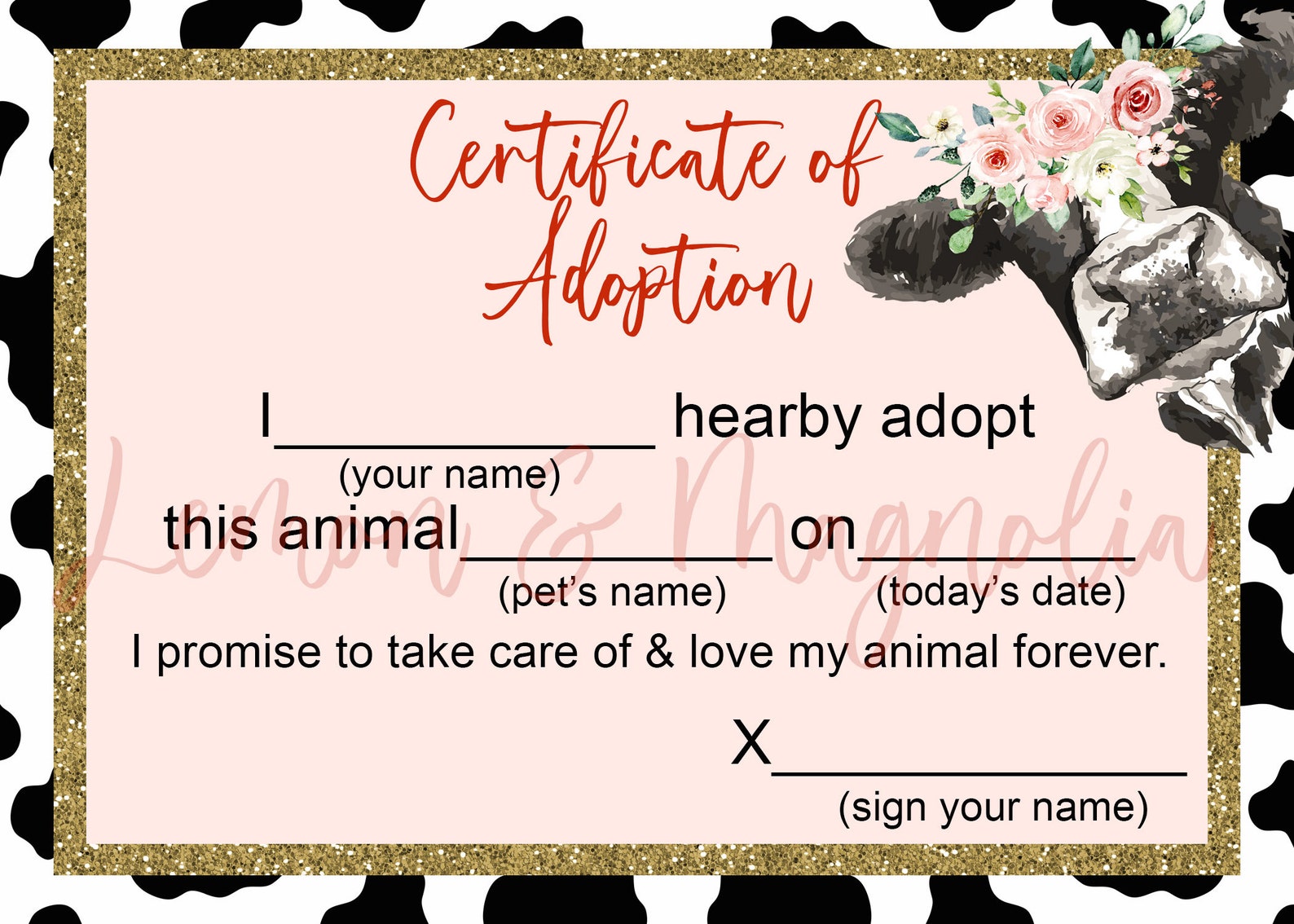 Adopt A Cow Sign & Certificate of Adoption, Holy Cow I'm One Matching ...