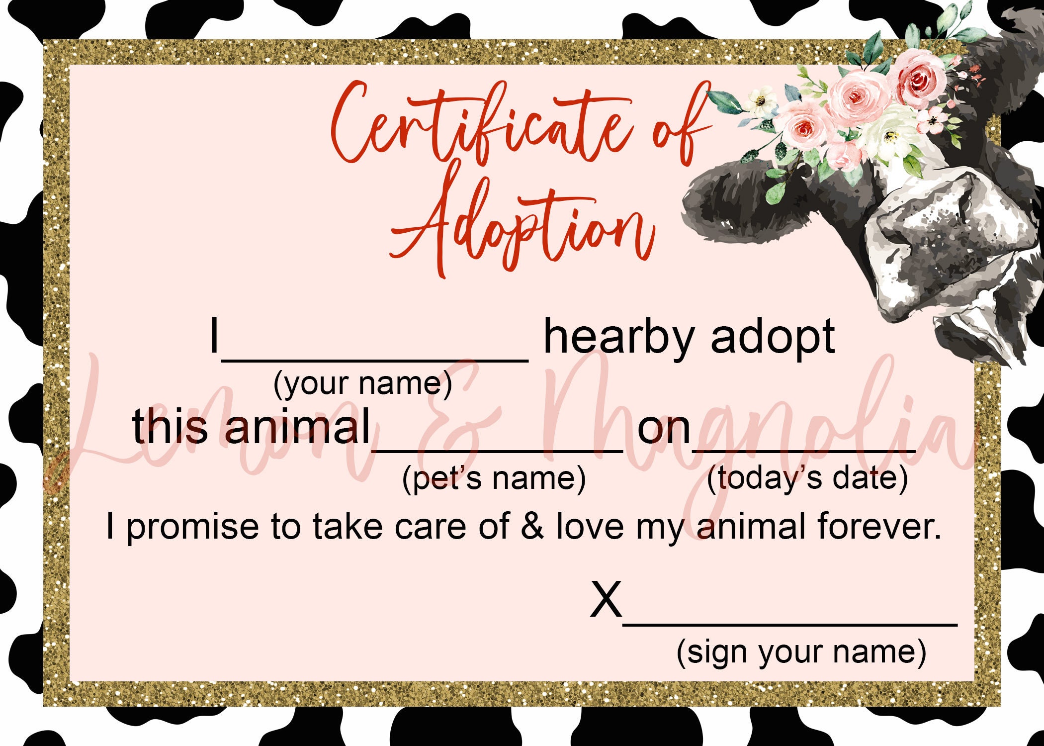Adopt A Cow Sign & Certificate of Adoption, Holy Cow I'm One Matching ...