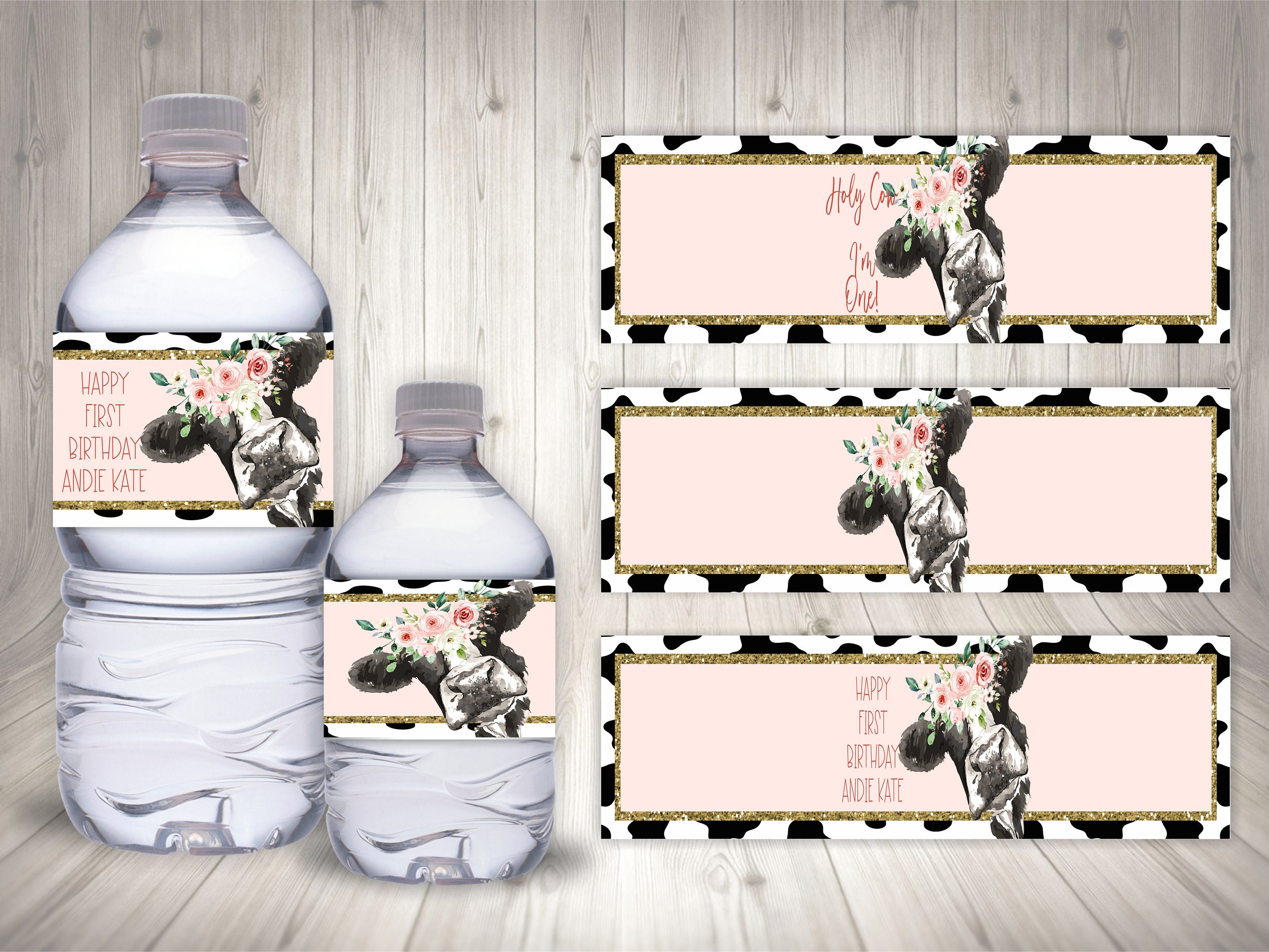 Holy Cow I'm One Water Bottle Labels, Holy Cow I'm One Birthday ...