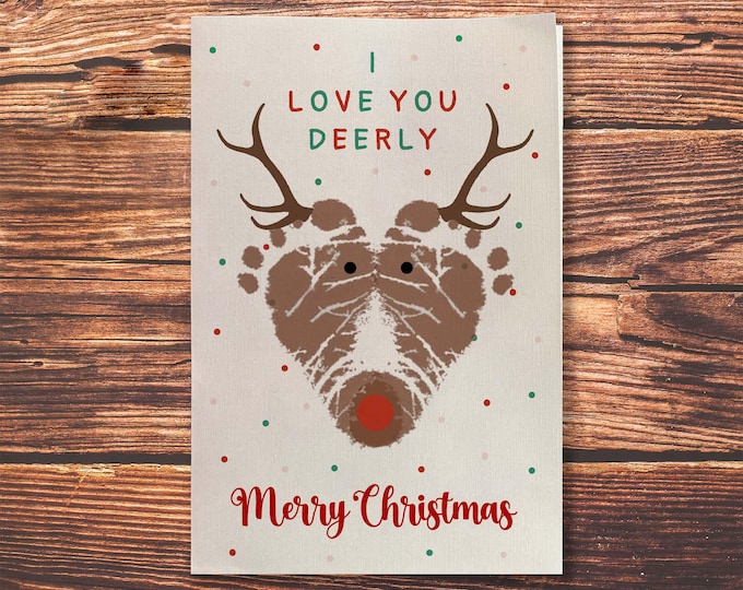 Reindeer Footprint Greeting Card Craft Keepsake Gift Merry Christmas ...