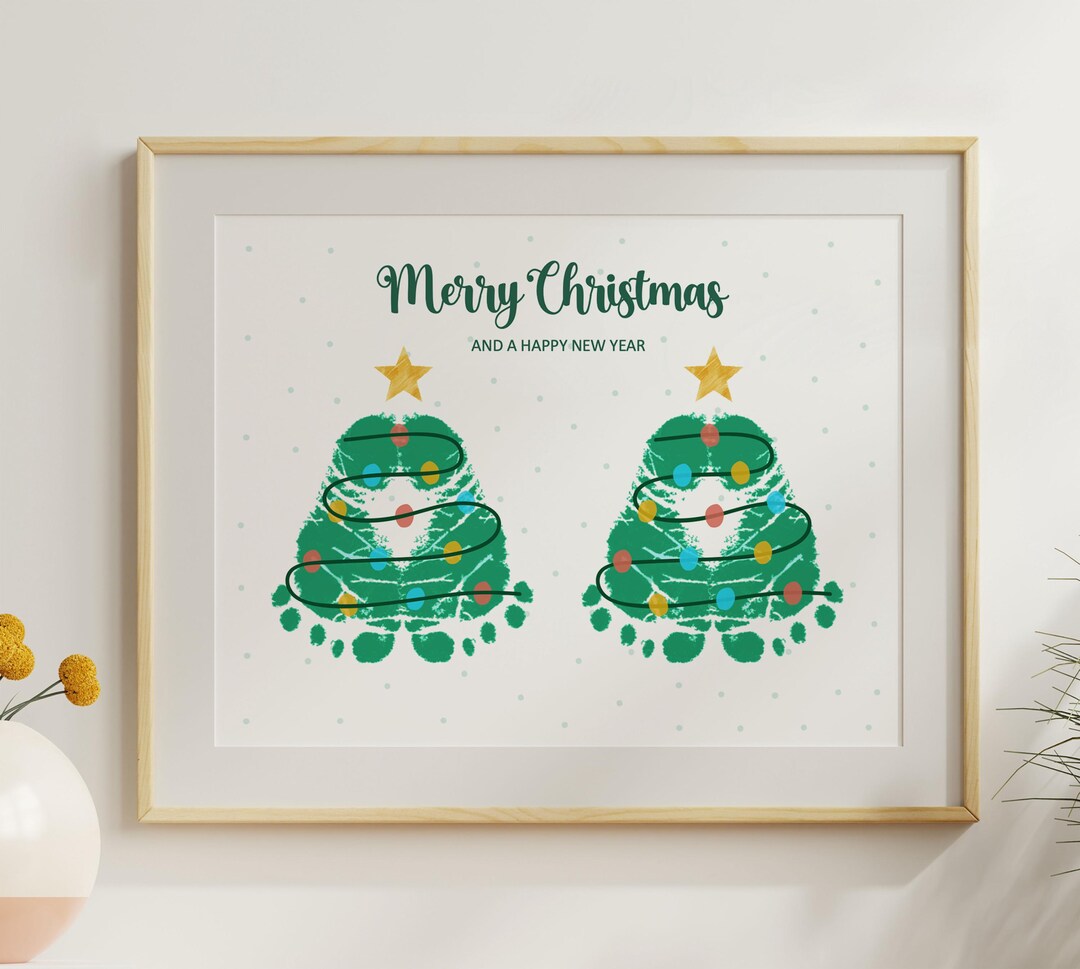 Two Christmas Trees Footprint Art: Twins Keepsake Craft (digital ...