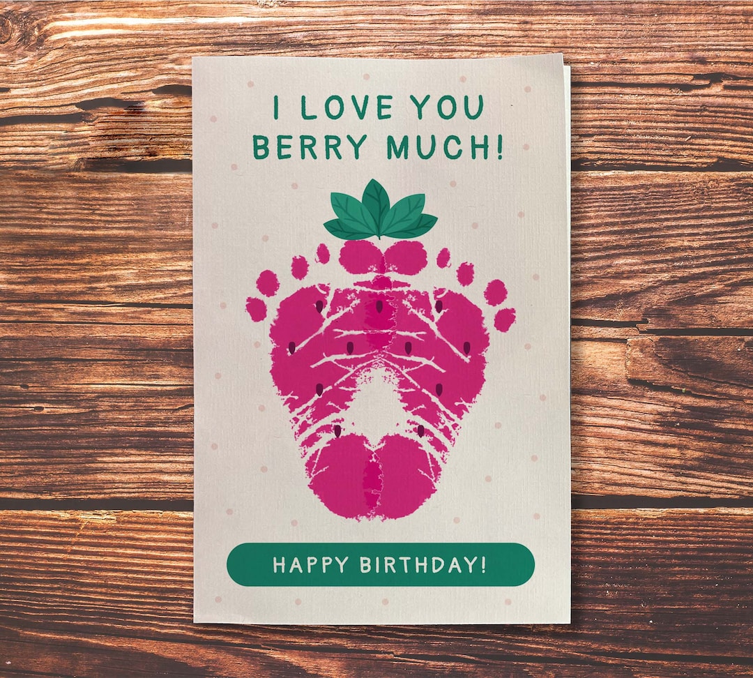 Strawberry Footprint Greeting Card Craft Keepsake Gift Happy Birthday ...