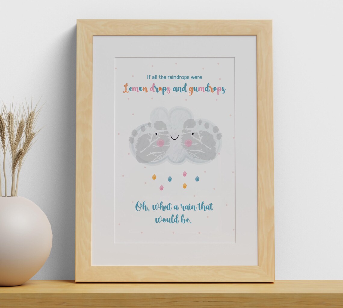 Rain Cloud Baby Footprint Wall Art Craft Keepsake Gift Handprint ...