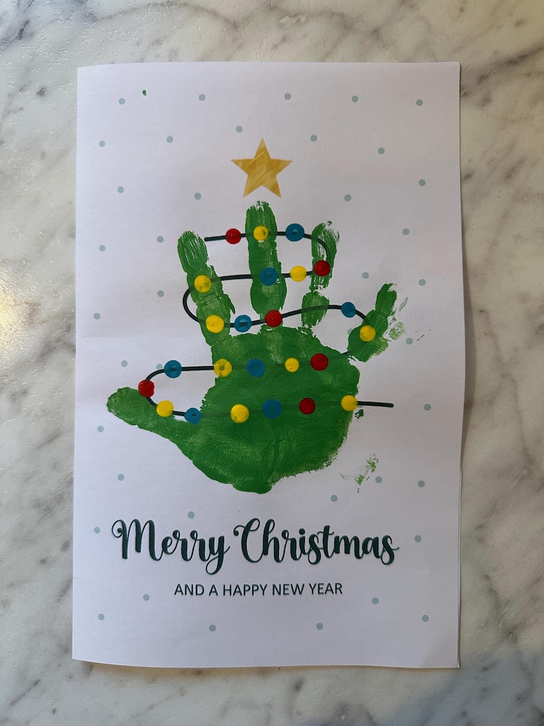 Merry Christmas Tree Footprint Greeting Card Craft Keepsake Gift ...