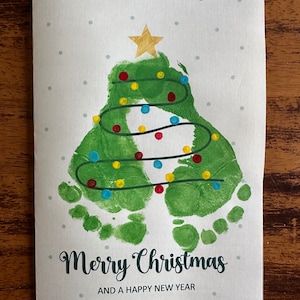 Merry Christmas Tree Footprint Greeting Card Craft Keepsake Gift ...