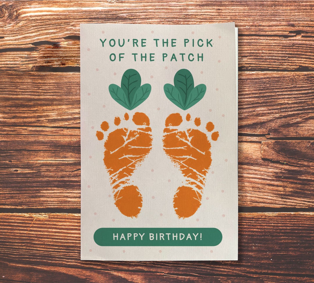 Carrot Baby Footprint Birthday Card Craft Keepsake Gift Handprint ...