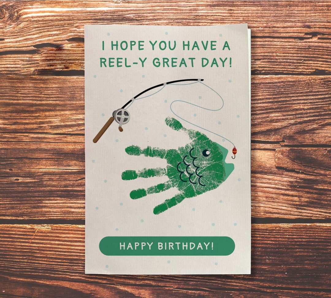 Fish Handprint Birthday Card Craft, Keepsake Gift for Dad and Grandpa ...