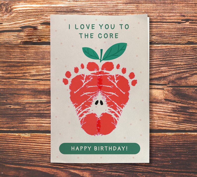 Apple Baby Footprint Birthday Card Craft Keepsake Gift Handprint ...