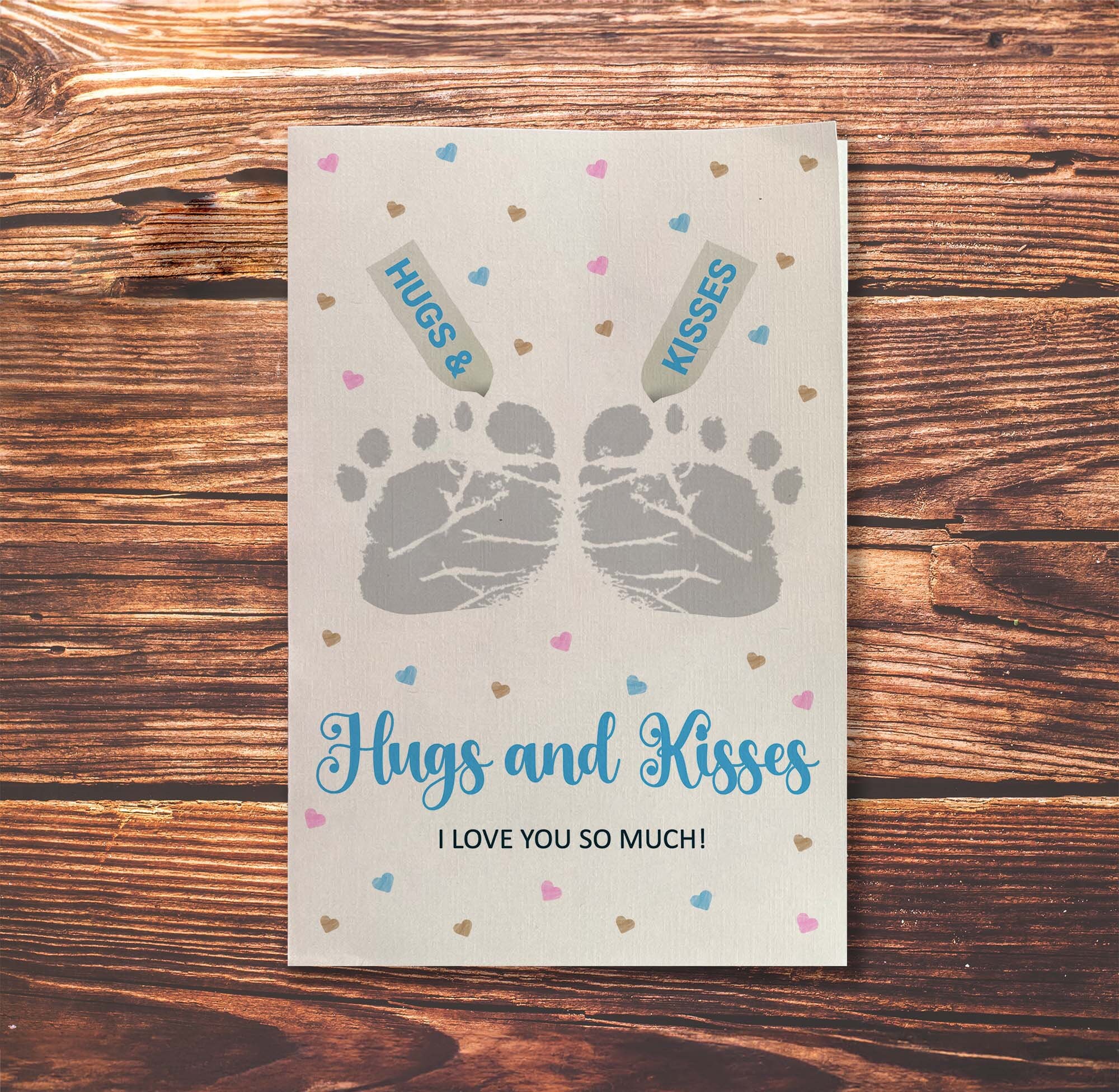 Hugs & Kisses Footprint Happy Birthday Greeting Card Craft Keepsake ...