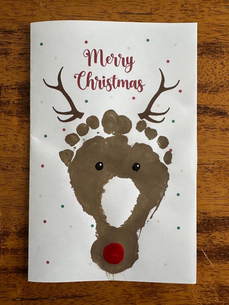 Reindeer Footprint Greeting Card Craft Keepsake Gift Merry Christmas ...