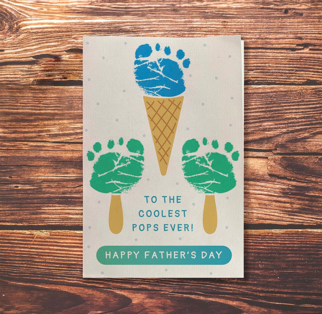 Ice Cream Footprint Father's Day Card Craft Keepsake Gift, Handprint ...
