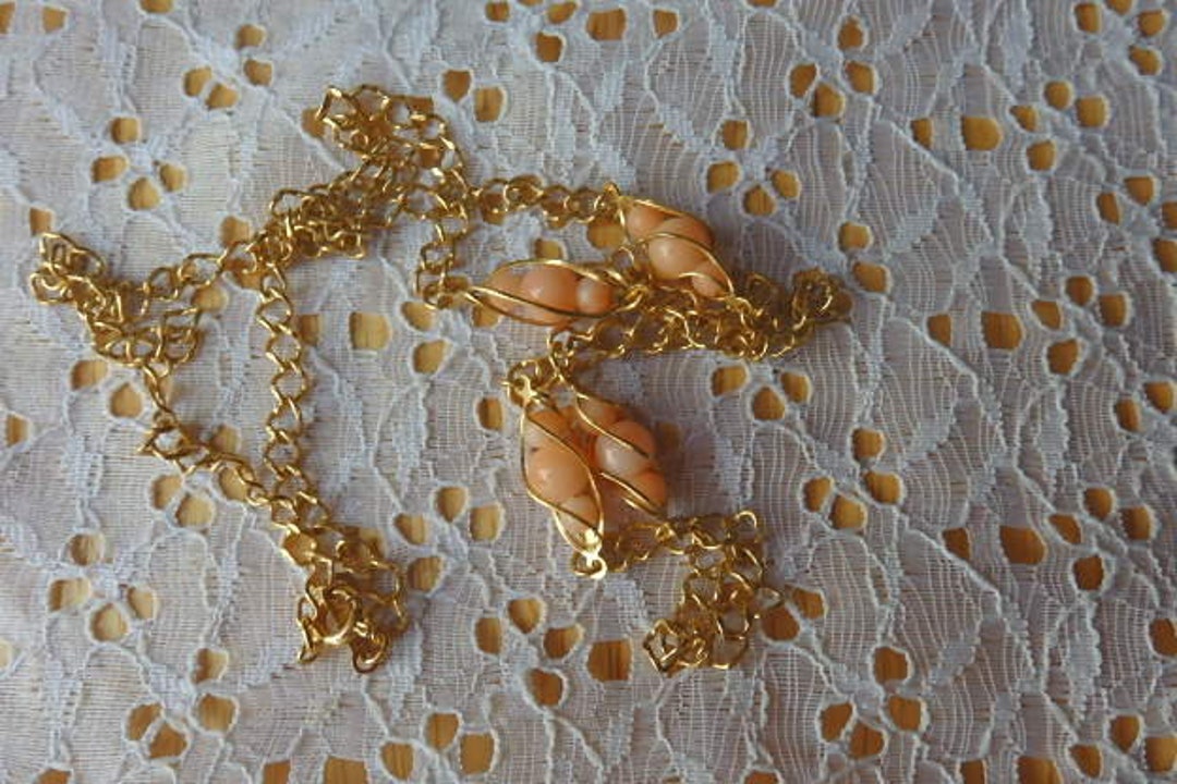 Vintage Avon Gold Chain With Orange Beads Necklace Costume Fashion ...