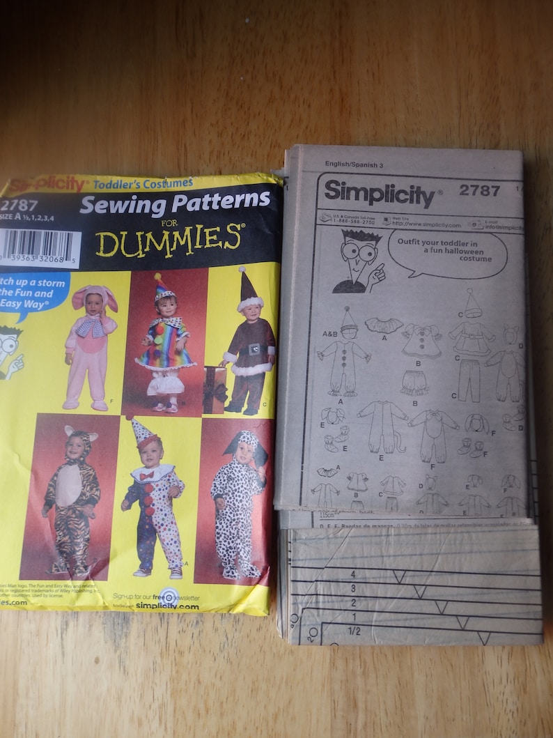 Simplicity Toddlers Costumes Sewing Patterns for Dummies #2787 Size A 1 ...