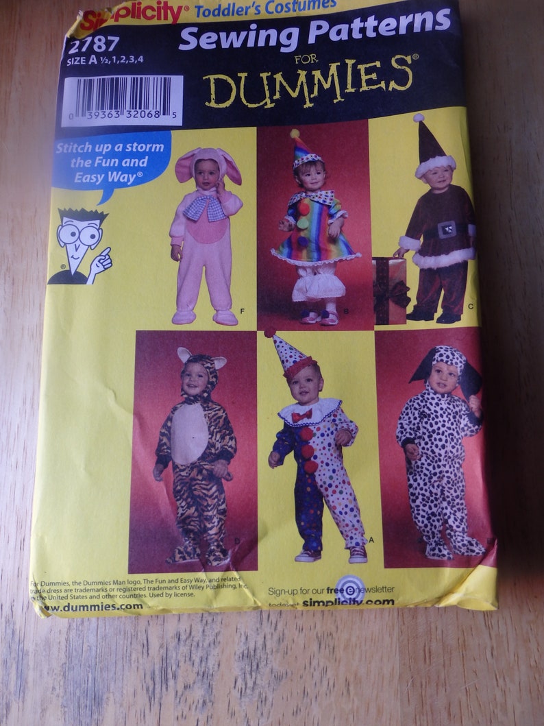 Simplicity Toddlers Costumes Sewing Patterns for Dummies #2787 Size A 1 ...