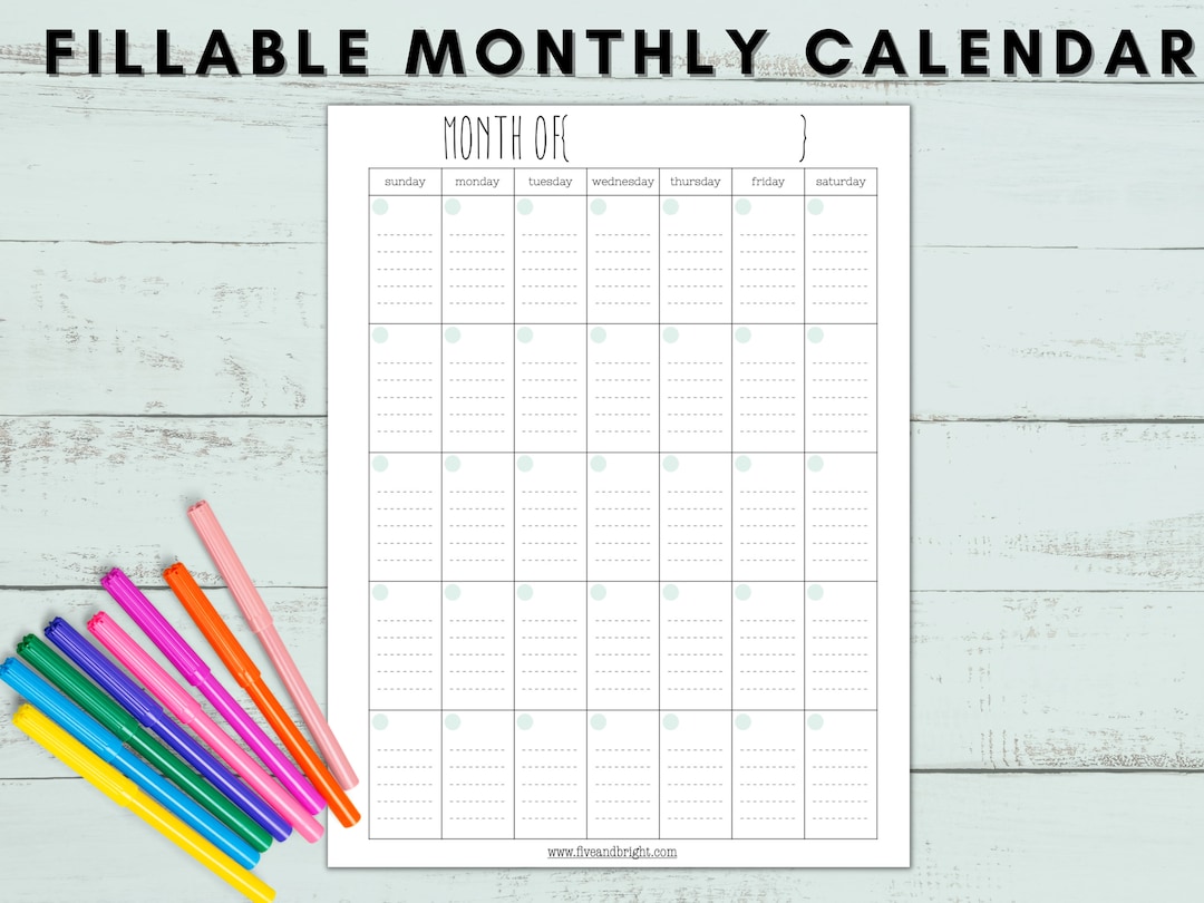 Fillable Blank Calendar, Printable Monthly Calendar, Farmhouse Inspired ...