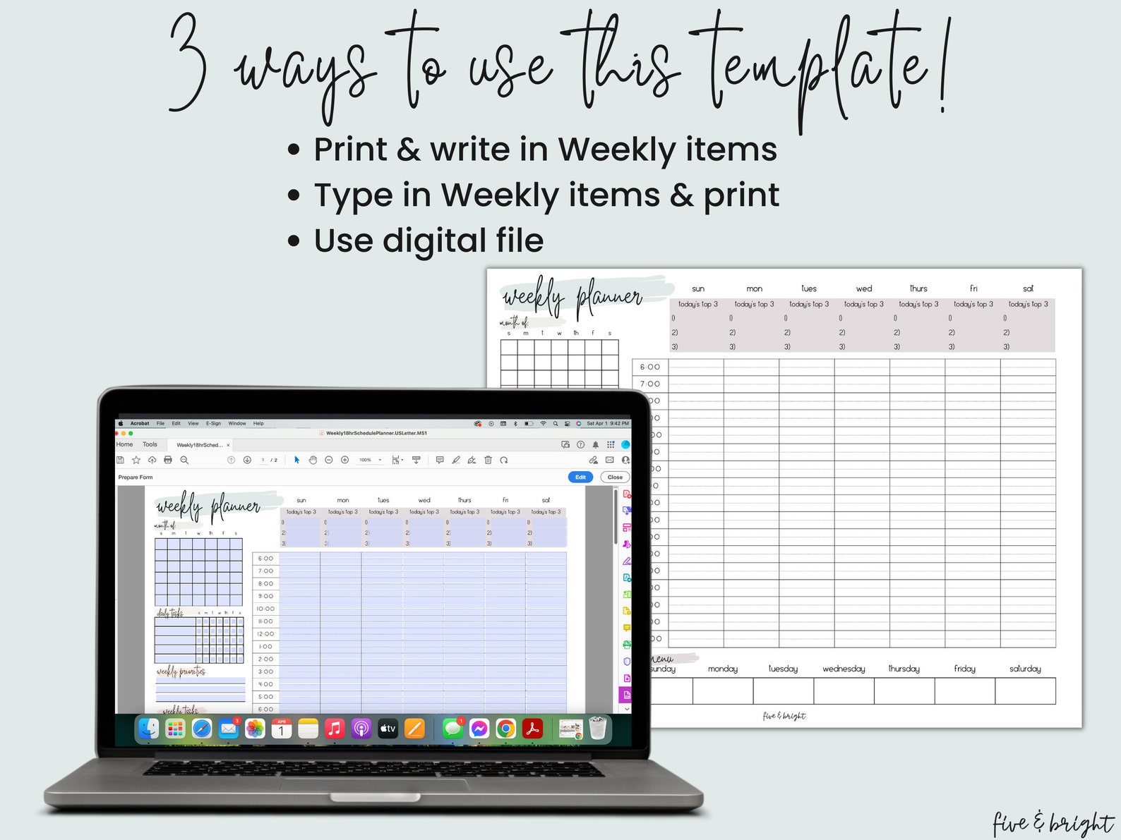 Printable Weekly Planner, Hourly Schedule Planner, Insert Set, Fillable ...