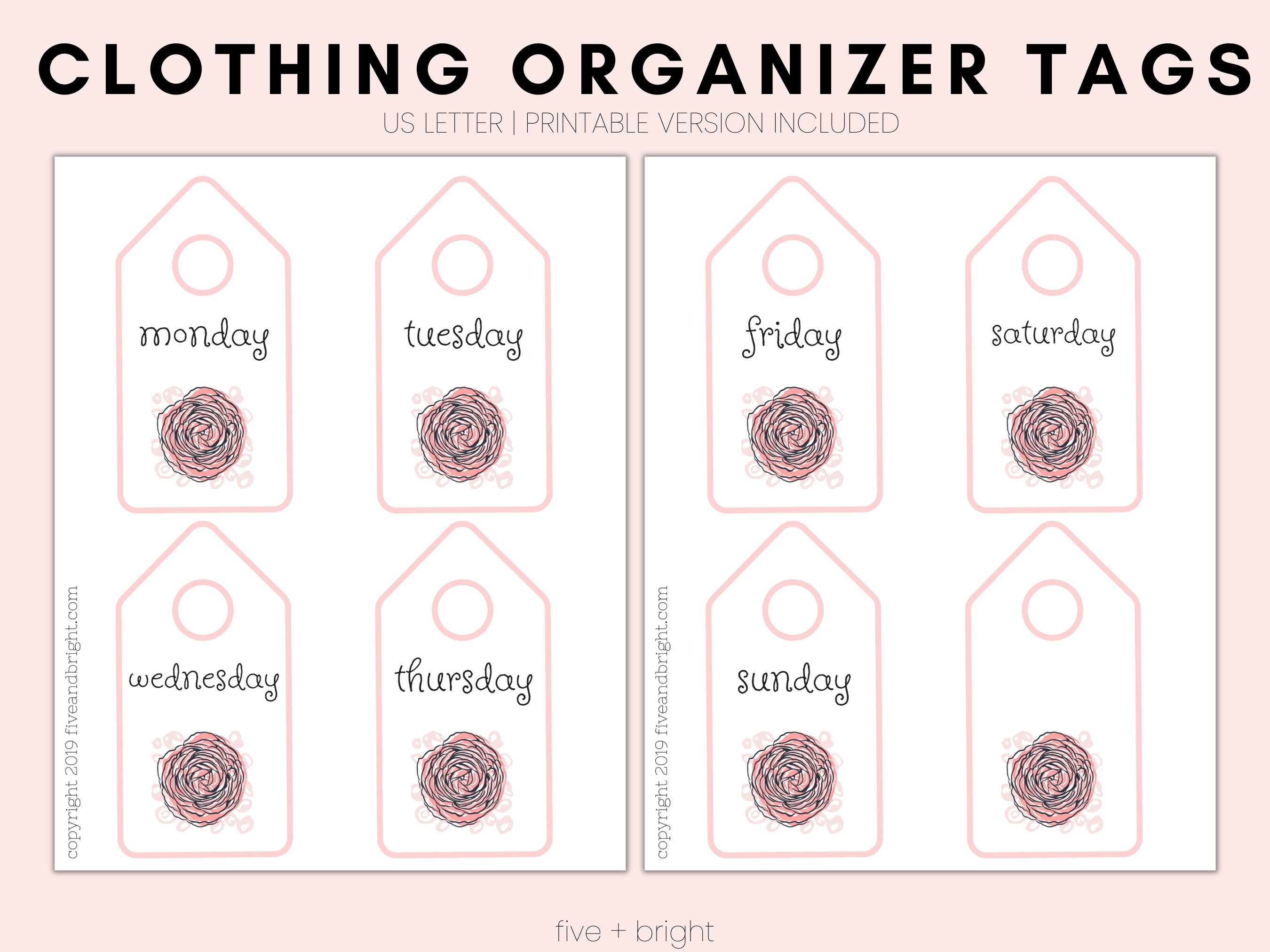 Printable Clothes Hanger Organizer Tags: Days of the Week, Kids Closet ...