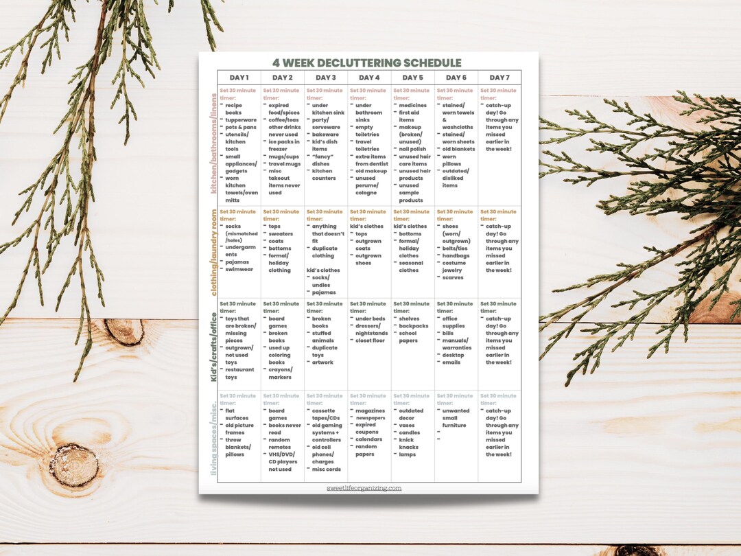 Declutter Checklist, Printable Calendar, Home Decluttering Checklist ...