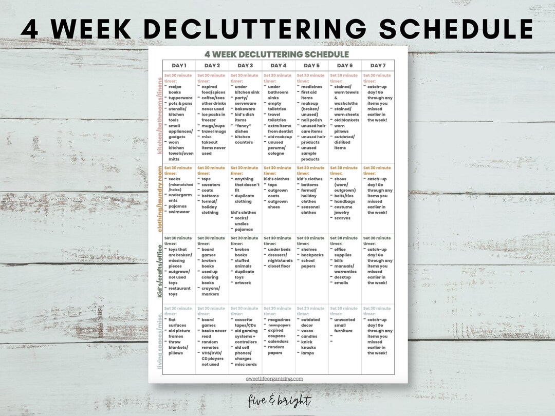 Declutter Checklist, Printable Calendar, Home Decluttering Checklist ...