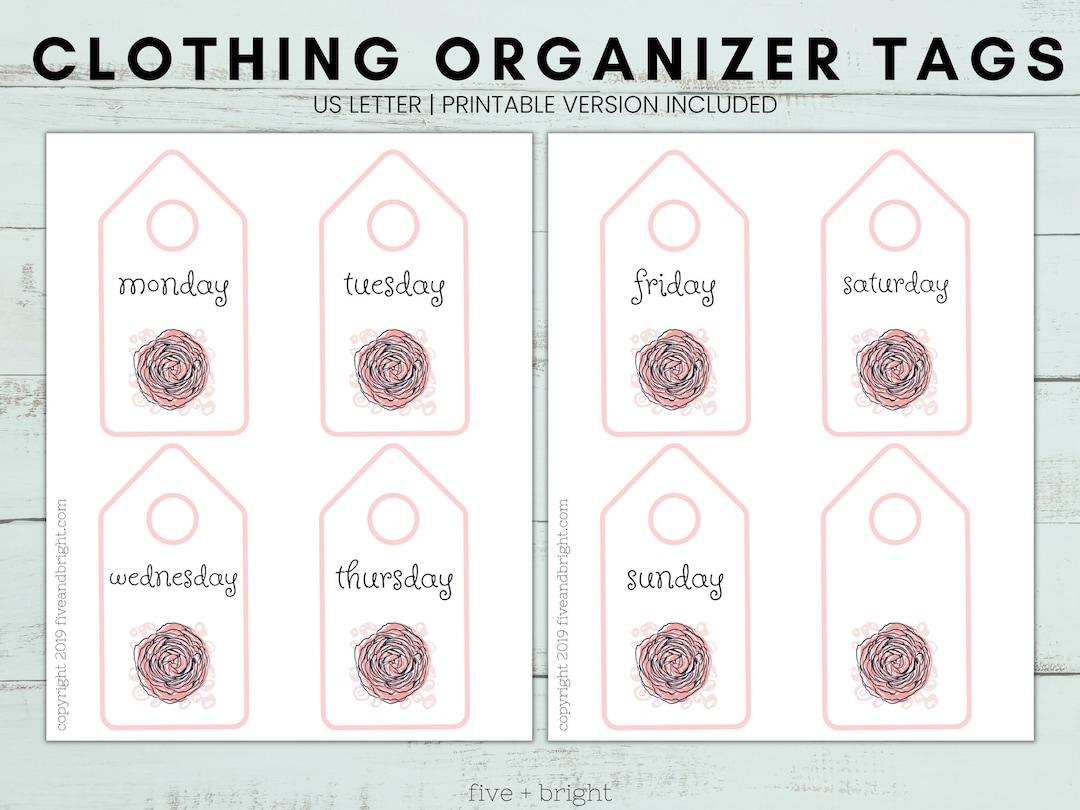 Printable Clothes Hanger Organizer Tags: Days of the Week, Kids Closet ...