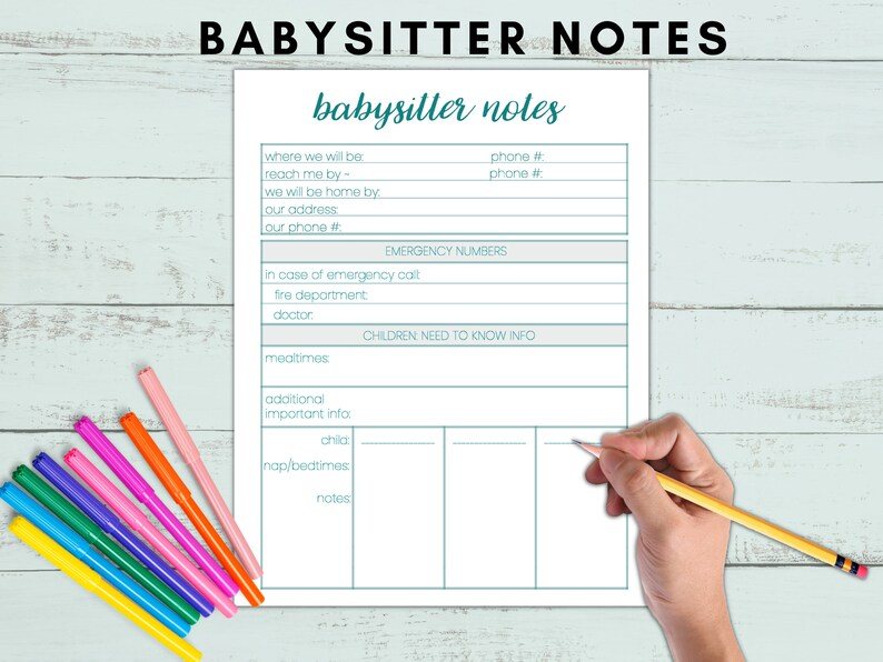 Babysitter Planner, Childcare Planner, Fillable PDF, Babysitter ...